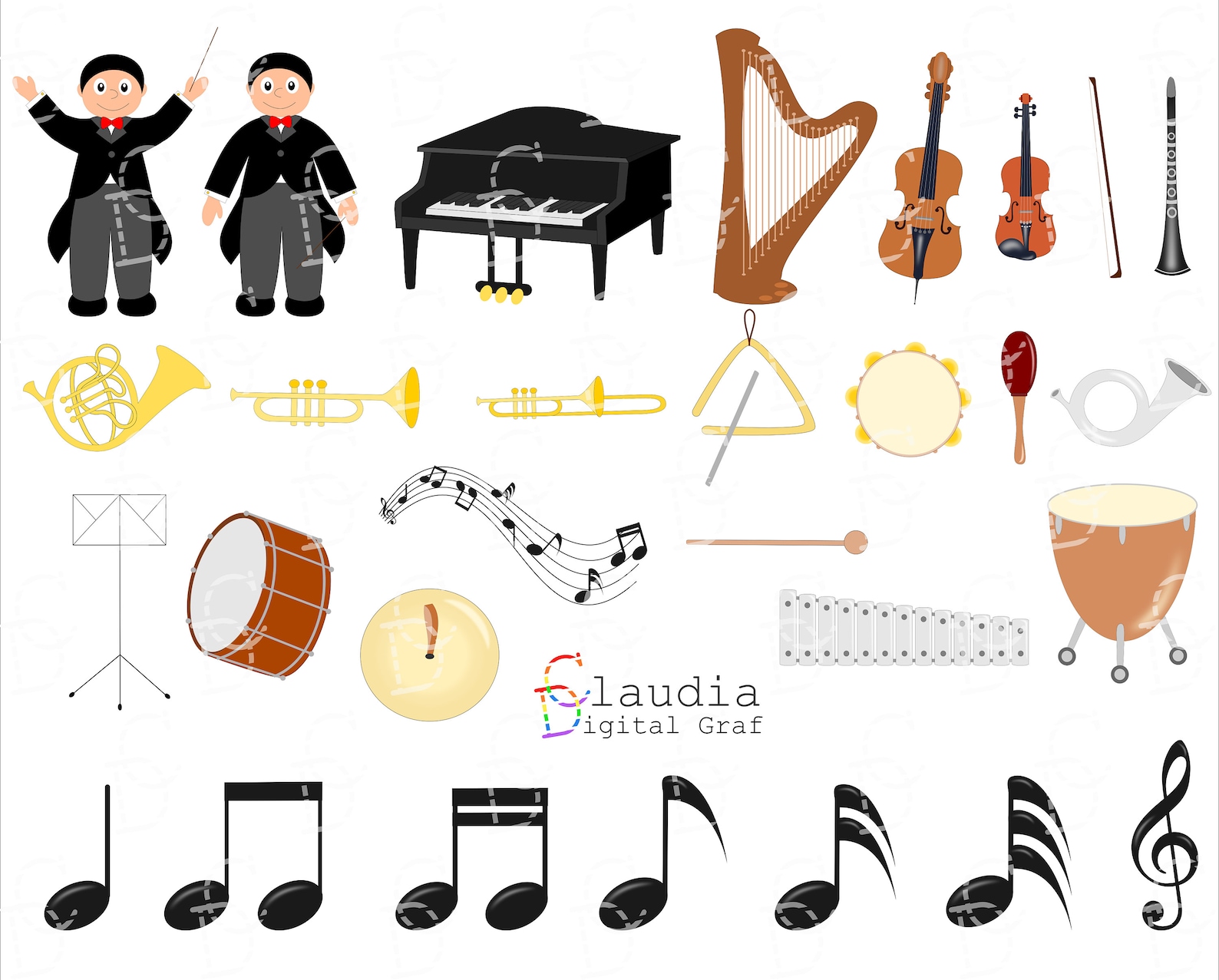 30 Musical Instruments Clip Art,concert Band Acoustic Clipart, String ...