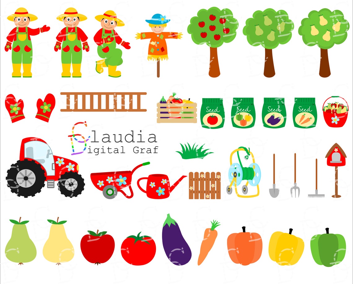 35 Vegetable Gardening Clipart Set, Gardening Clipart Illustrations ...