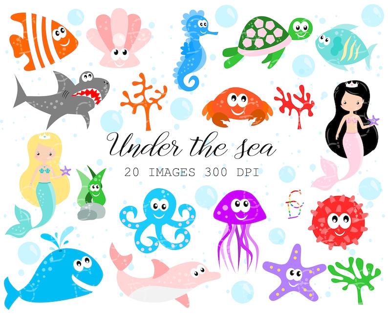 Set 20 Under the Sea Clipart, Sea Creatures Clipart Set, Starfish ...