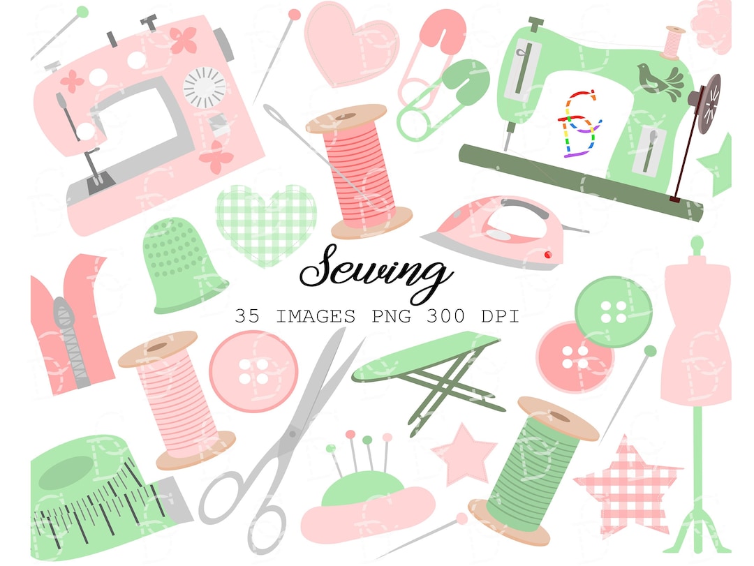 35 Sewing Clip Art, Sewing Collection, Needle and Button Thimble, Cute ...