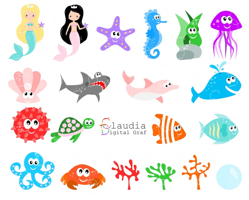 Set 20 Under the Sea Clipart, Sea Creatures Clipart Set, Starfish ...