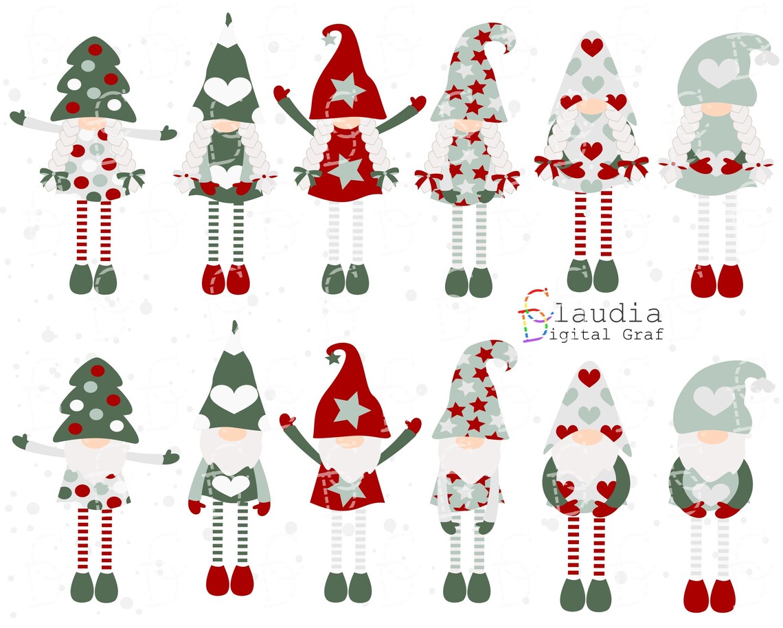 12 Gnomes Clipart, Scandinavian Gnomes, Holidays Clipart, Gnomes ...