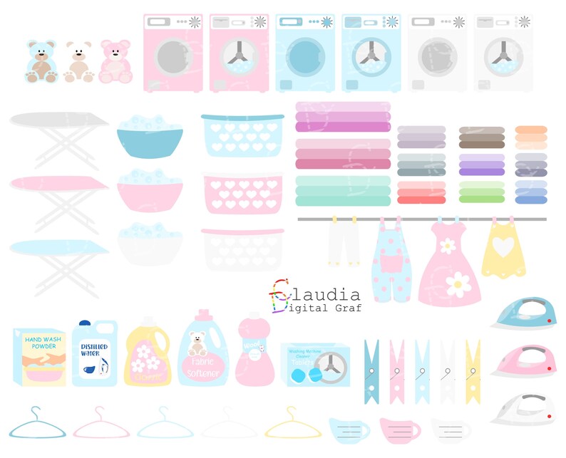 Set 65 Laundry Clipart Bundle PNG, Digital Illustrations PNG, Graphic ...