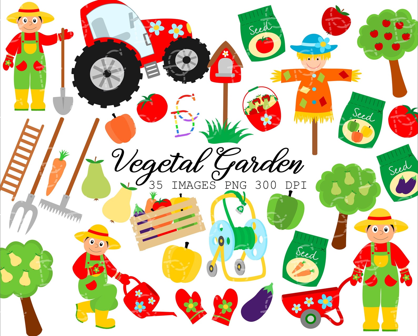 35 Vegetable Gardening Clipart Set, Gardening Clipart Illustrations ...