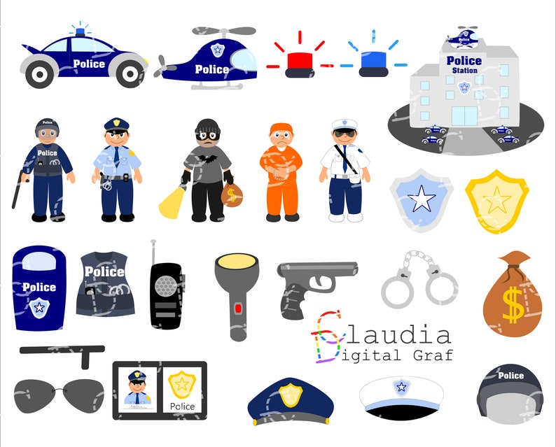 25 COPS Clipart, Image Police Equipment, Community Helper, Police ...