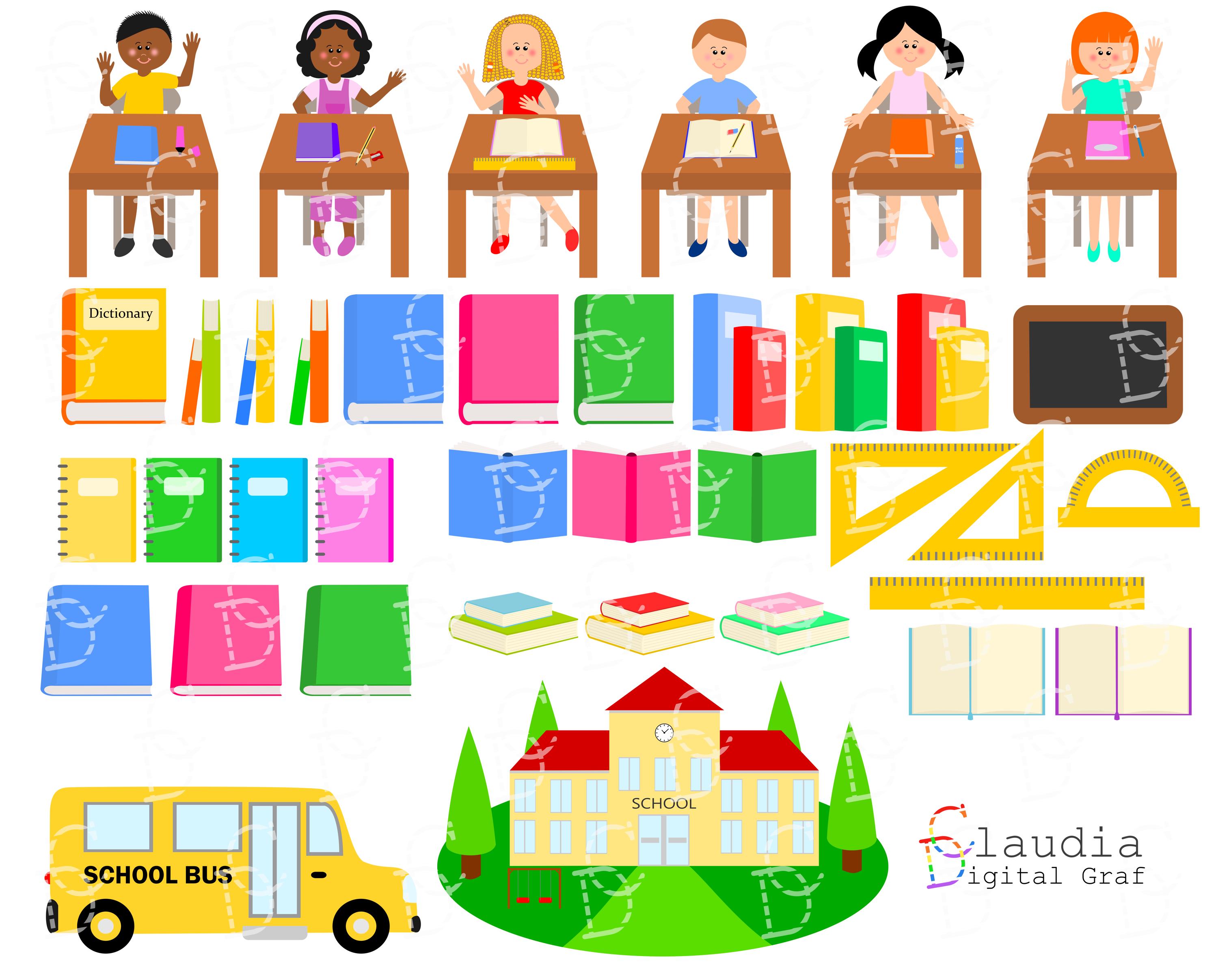 100 School Clipart Set, School Supplies Cute, Back to School, Students ...