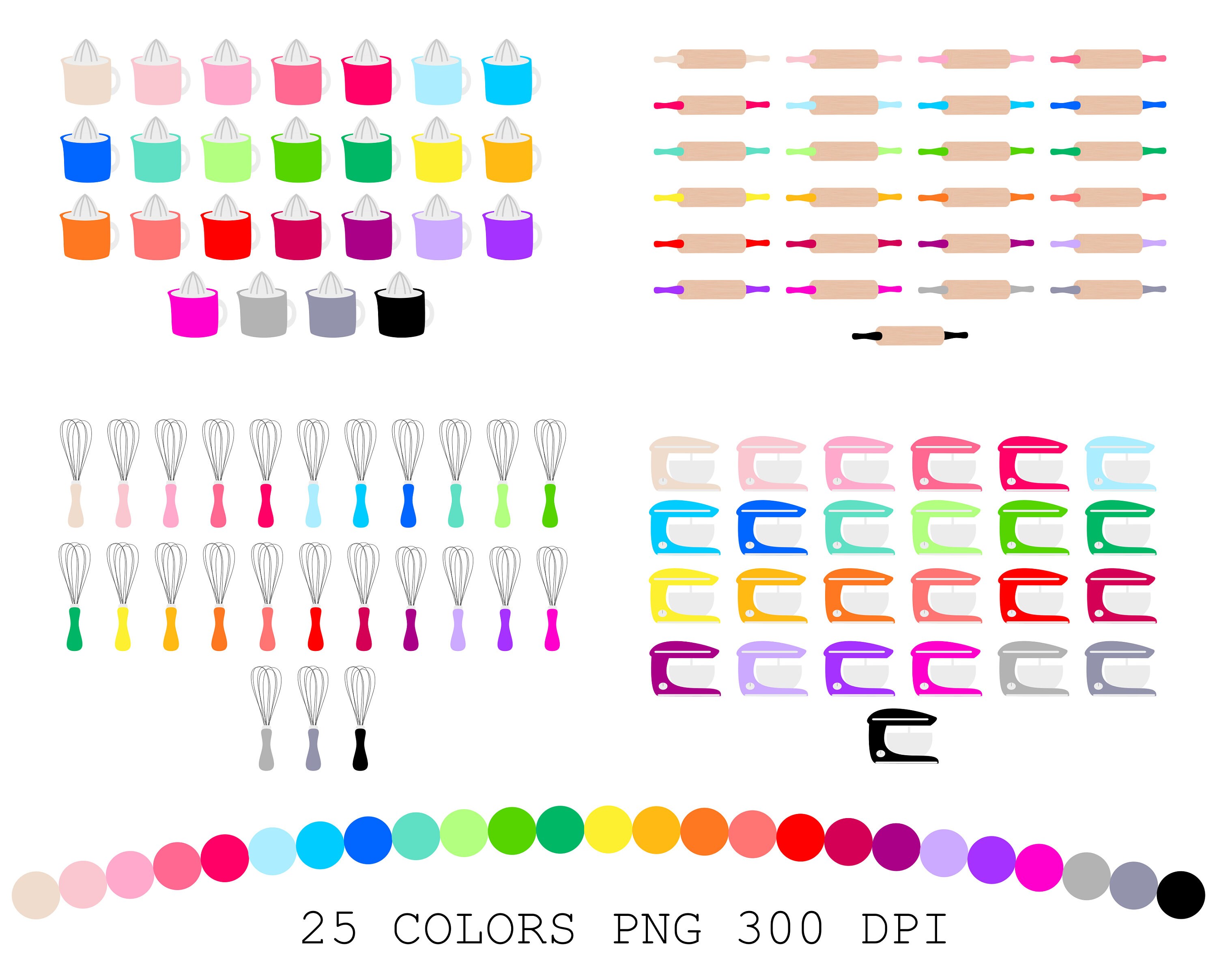 Kitchen Utensils Clipart Pack, 16 Kitchen Supplies for 25 Coordinated ...