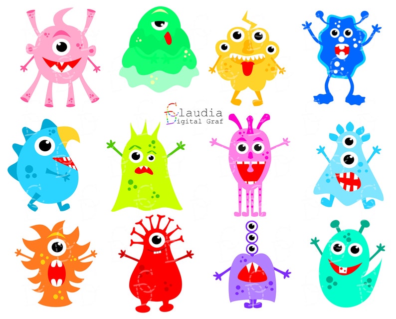 Set 12 Cute Monster Cliparts PNG, Digital Illustrations PNG, Monsters ...