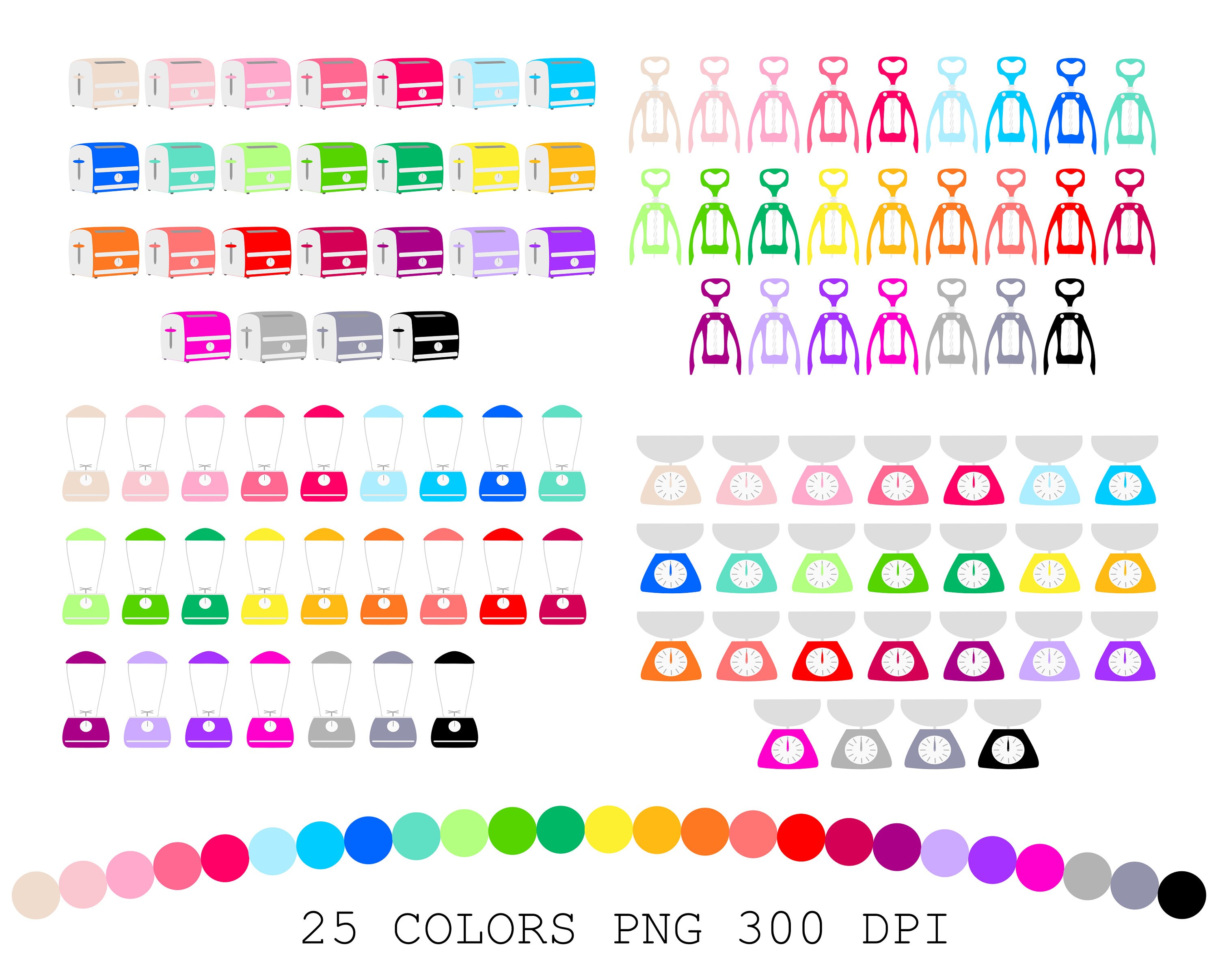 Kitchen Utensils Clipart Pack, 16 Kitchen Supplies for 25 Coordinated ...