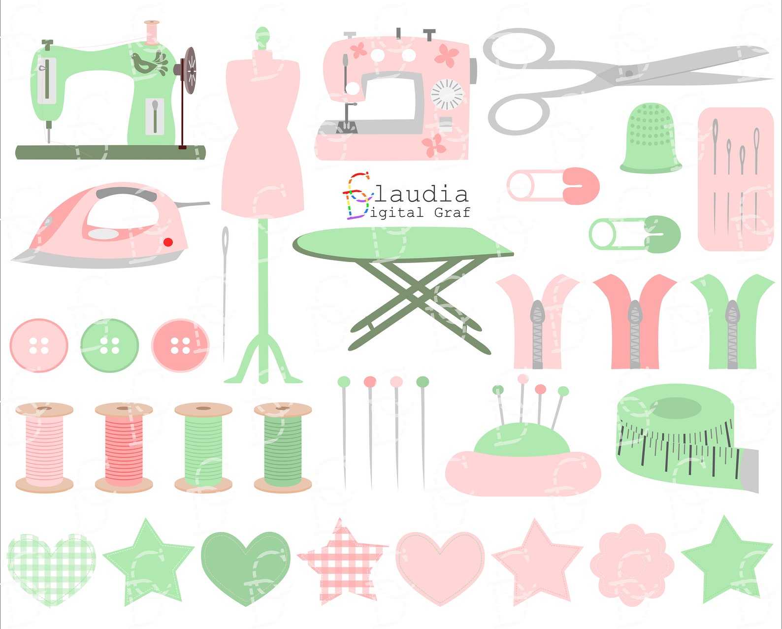 35 Sewing Clip Art, Sewing Collection, Needle and Button Thimble, Cute ...