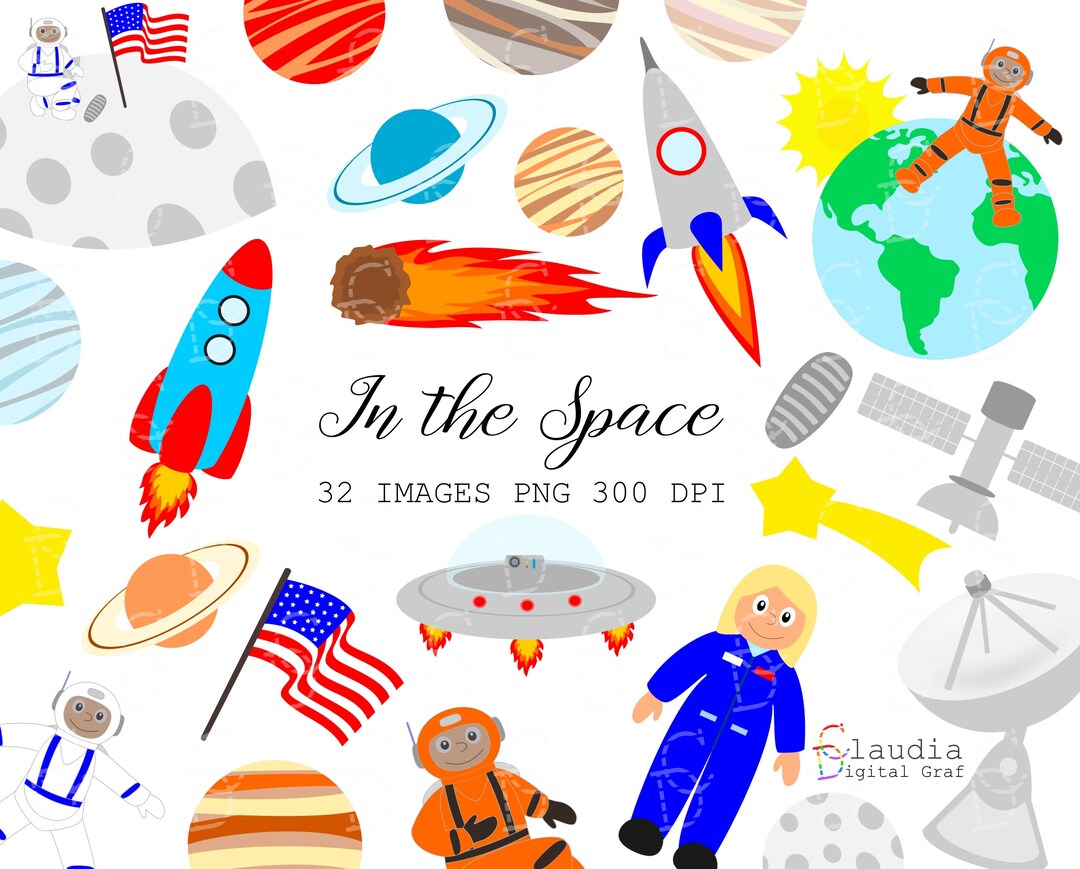 32 Space Clipart, Astronaut Clipart, Planets Clipart Set, Instant ...
