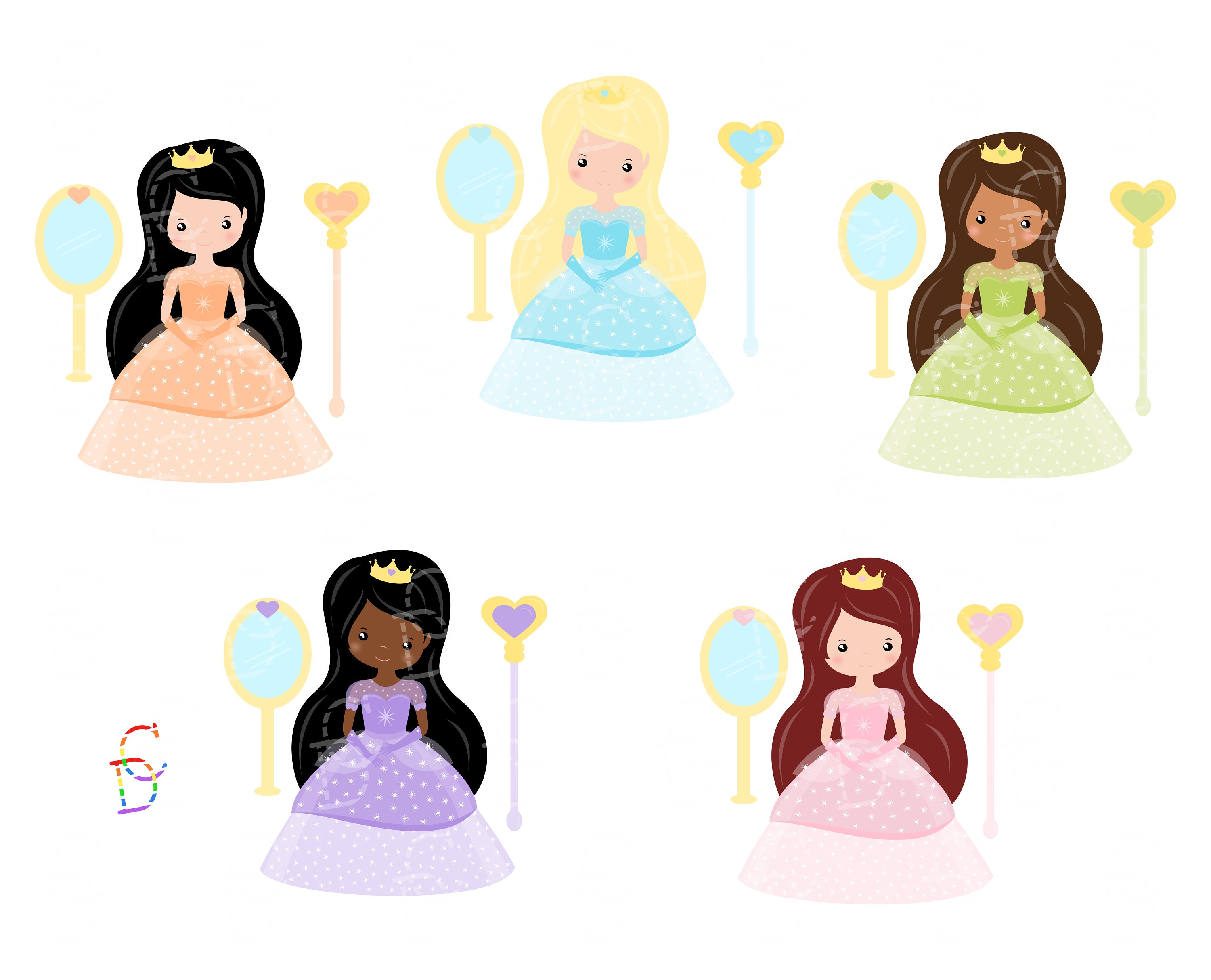 21 Digital Princess Clip Art, the Package Includes Pricesses, Carriage ...