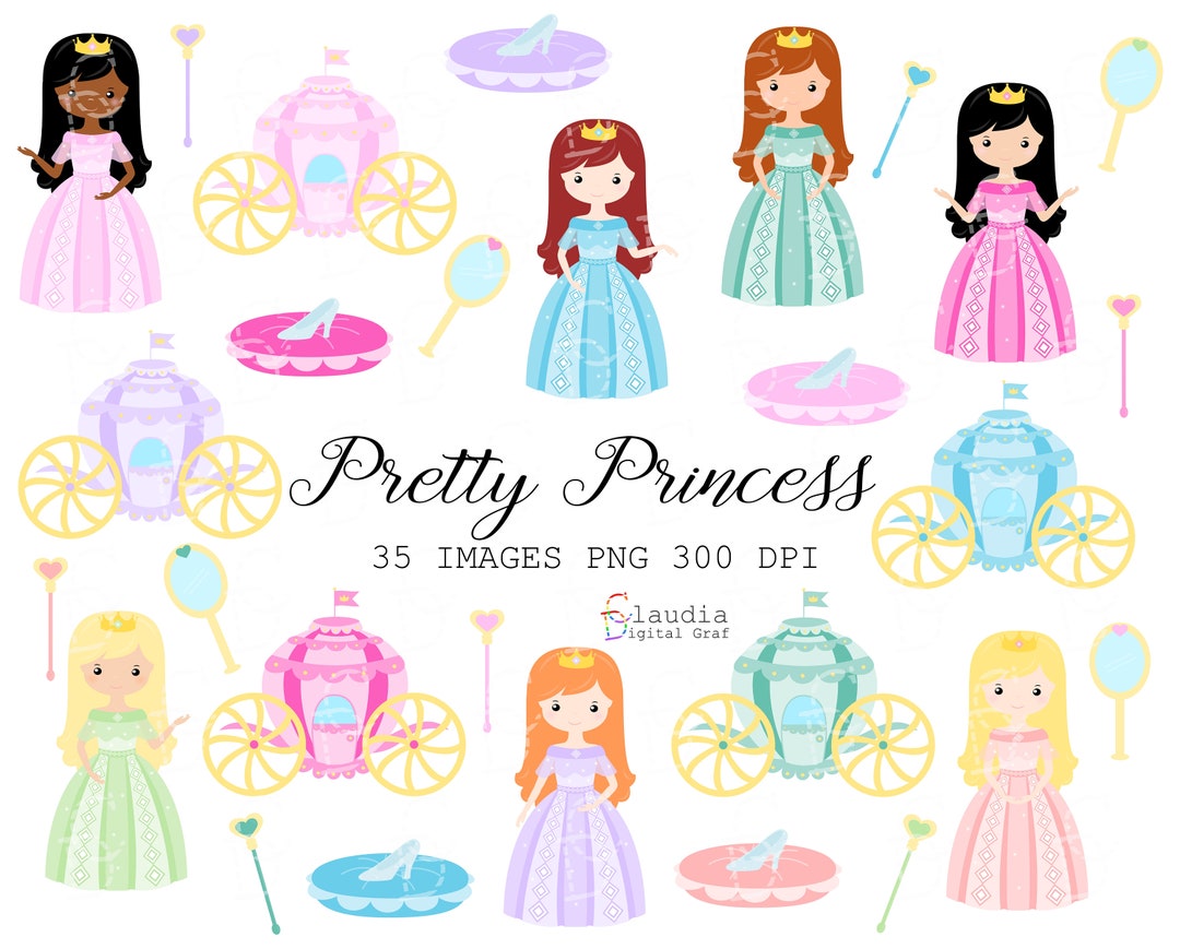 35 Digital Pretty Princess Clip Art, the Package Includes Pricesses ...