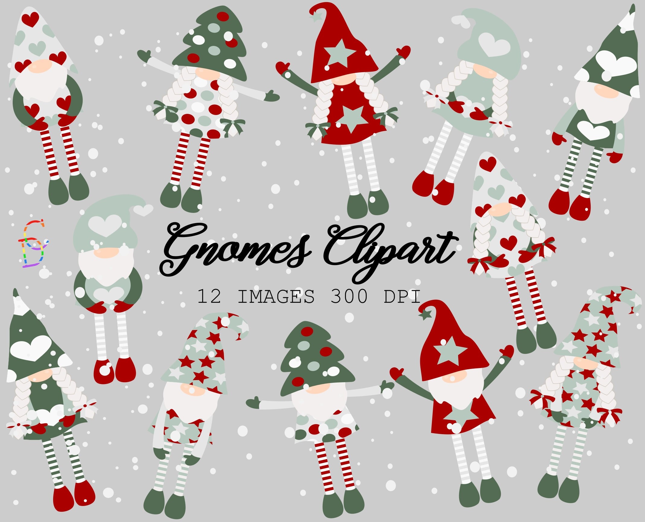 12 Gnomes Clipart, Scandinavian Gnomes, Holidays Clipart, Gnomes ...