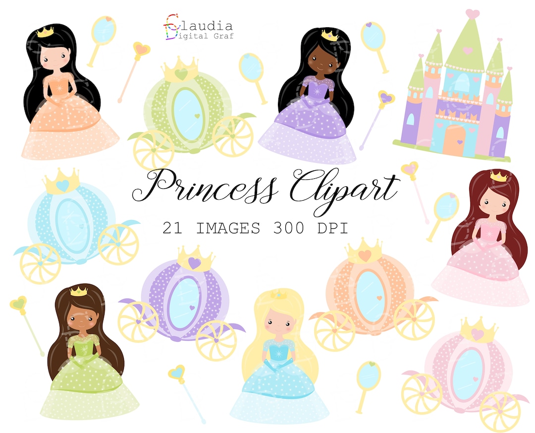 21 Digital Princess Clip Art, the Package Includes Pricesses, Carriage ...