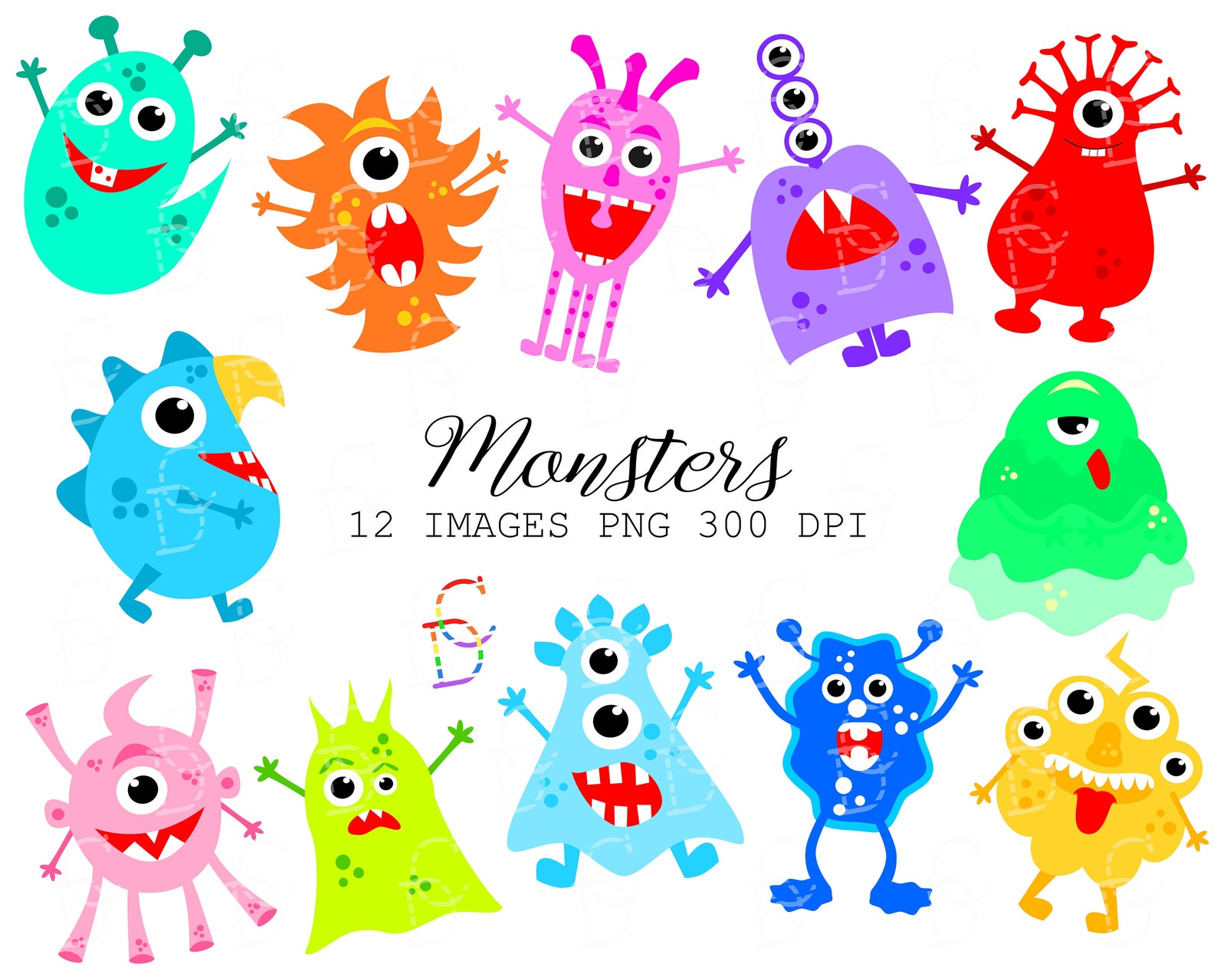 Set 12 Cute Monster Cliparts PNG, Digital Illustrations PNG, Monsters ...