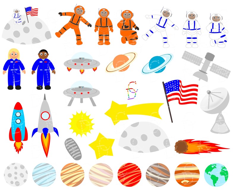 32 Space Clipart, Astronaut Clipart, Planets Clipart Set, Instant ...
