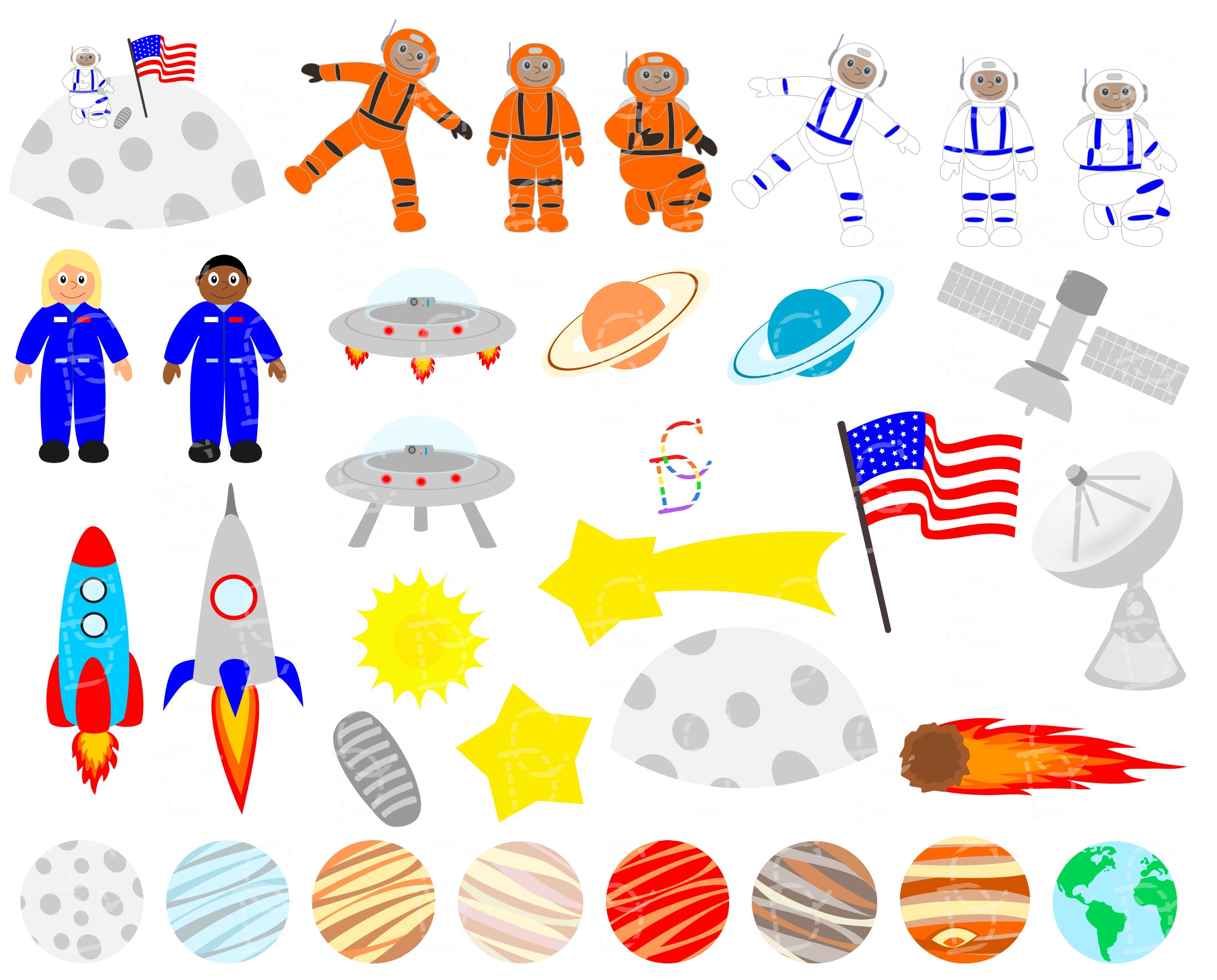 32 Space Clipart, Astronaut Clipart, Planets Clipart Set, Instant ...