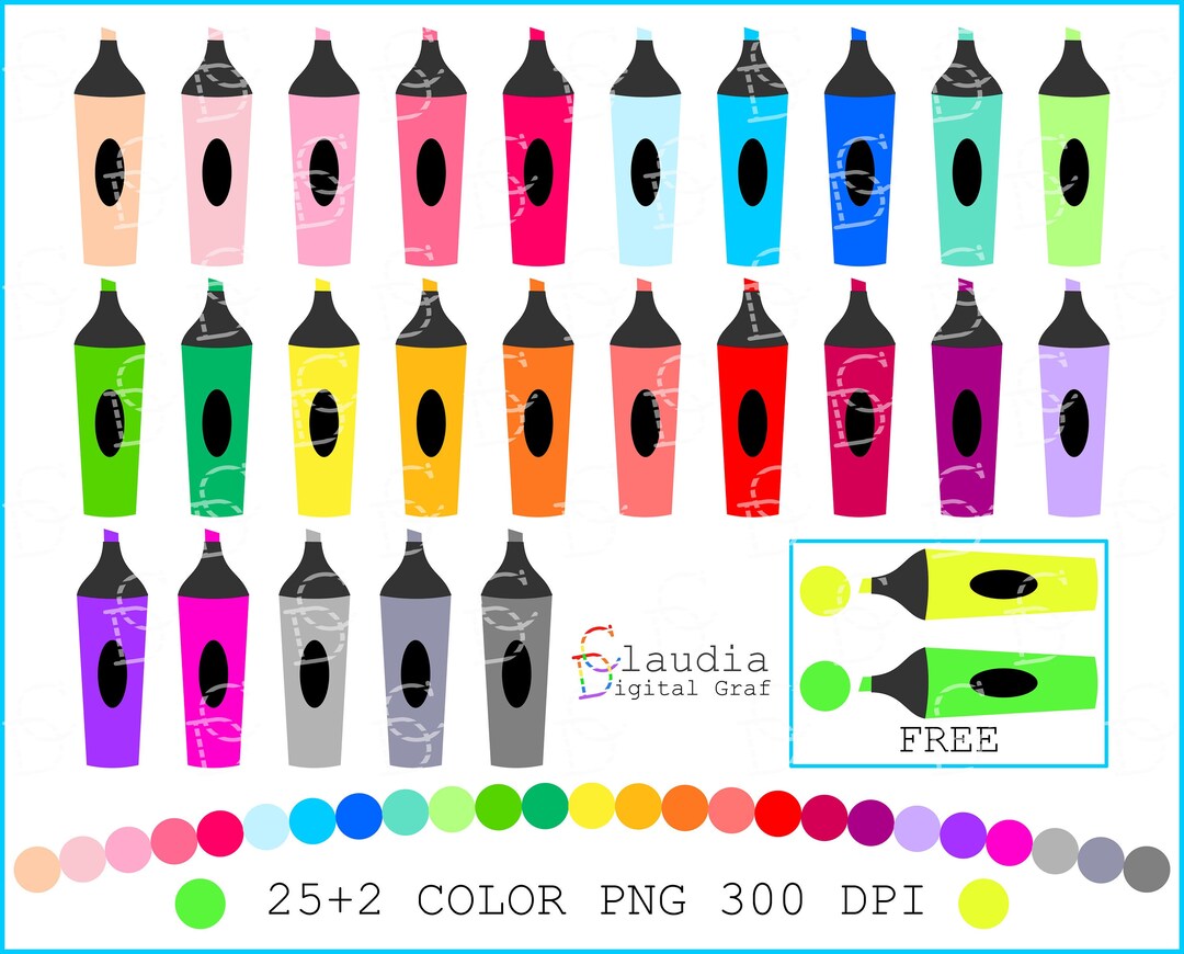 Highlighter for School Clipart in 252 Colors Clipart Digital - Etsy