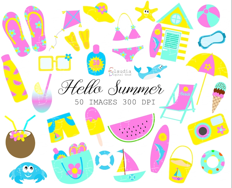 50 Hello Summer, Summer Beach Clip Art, Sand Castle, Beach Scrapbookin ...