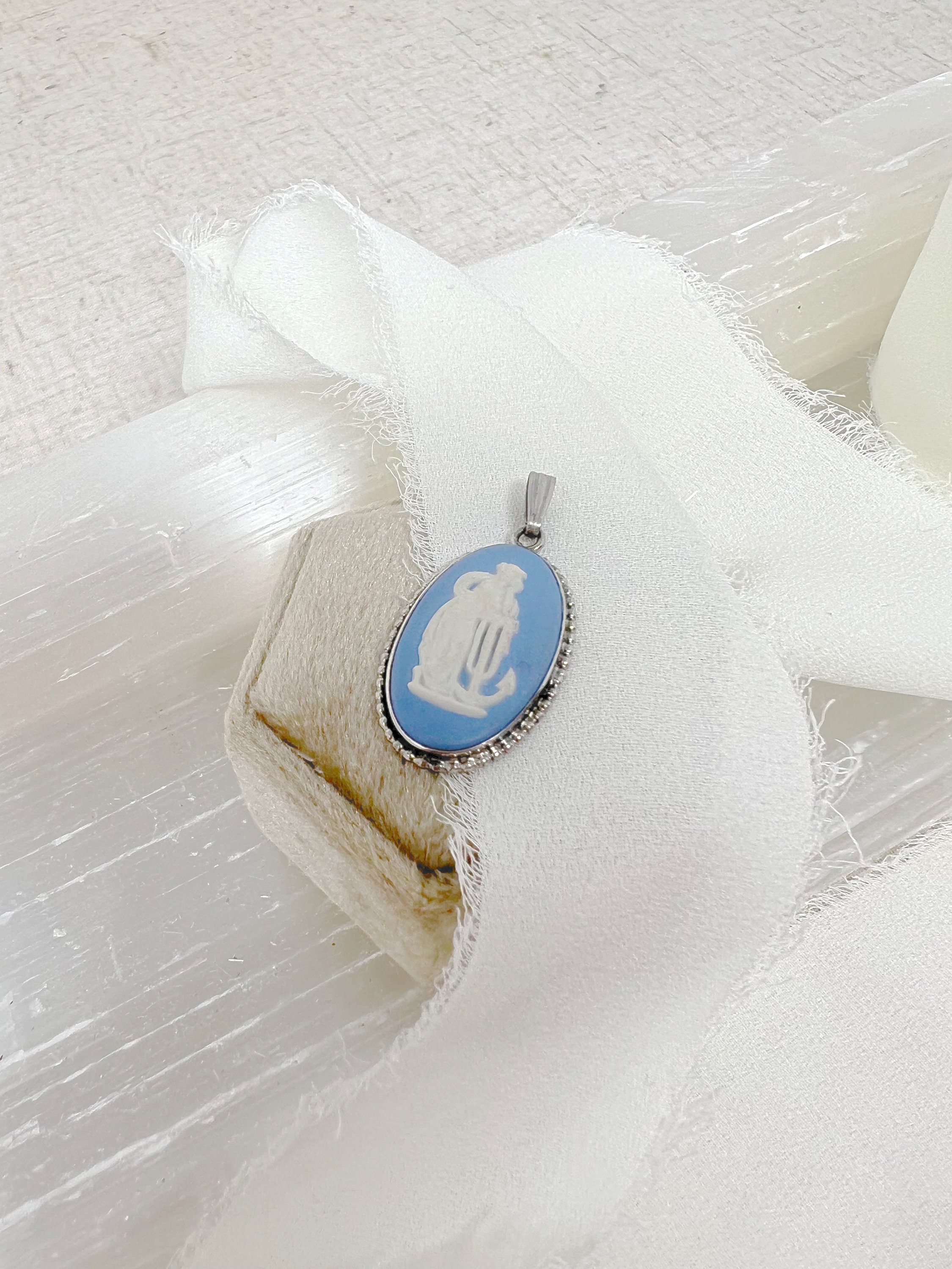 Vintage Wedgwood Oval Powder Blue Pendant - Etsy