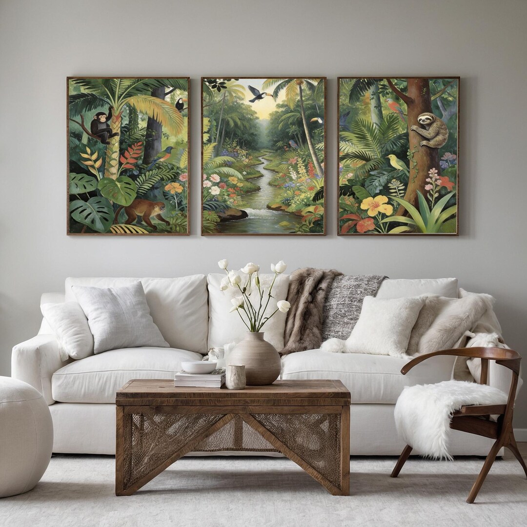 Henri Rousseau Jungle Wall Art Set of 3 Prints, Tropical Rainforest ...