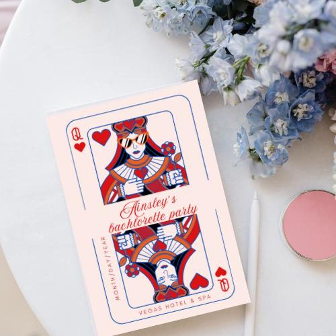 Bachelorette Party Invitation Queen of Hearts Red - Etsy
