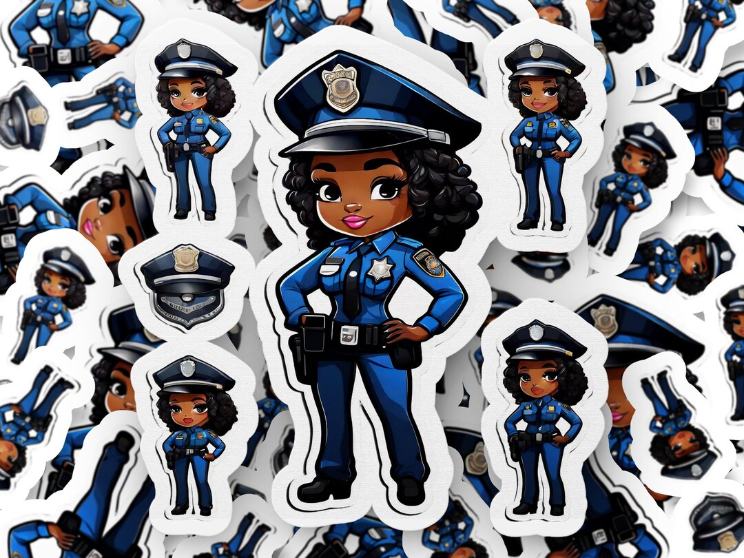 Black Girl Police Officer Sticker, Law Enforcement Decal, Afro Female ...