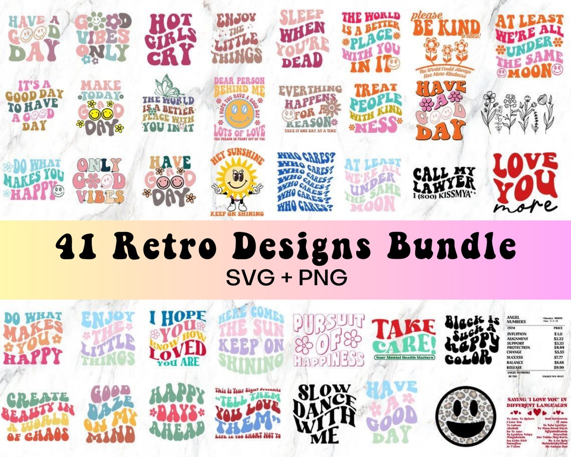41 Aesthetic Retro SVG Bundle Pack, Aesthetic Png, Inspirational Svg ...