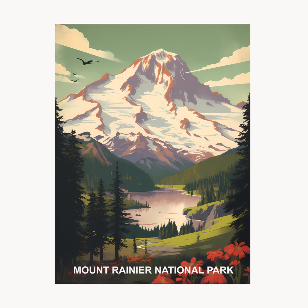 Vintage Mount Rainier National Park Travel Poster Digital - Etsy