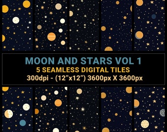 Seamless Moon and Stars Patterns - Etsy