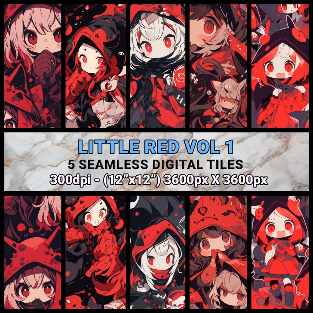 Little Red Seamless Tile Patterns Vol1, Anime Repeat Pattern File JPG ...