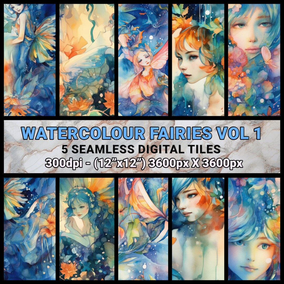 Watercolour Fairies Seamless Tile Patterns Vol1, Mythical Repeat ...