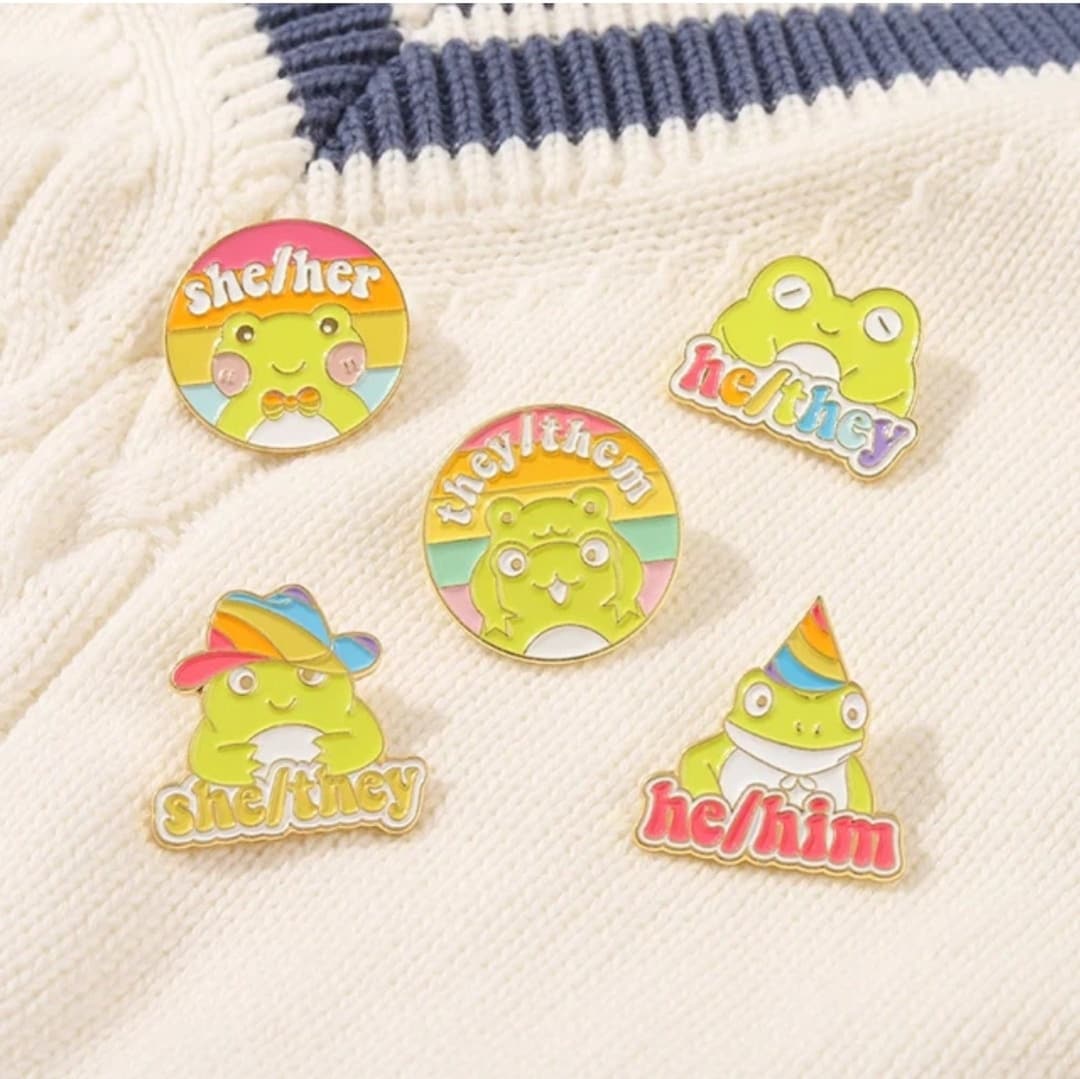 Pronouns Enamel Pins | Cute Frog Pins | LGBTQ |she They He Him They ...