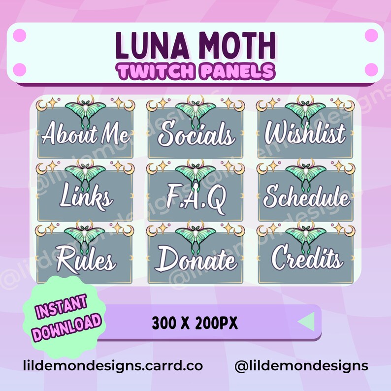 Luna Moth Panels / Twitch Sub / Witch / Kawaii / Cute Twitch Assets ...