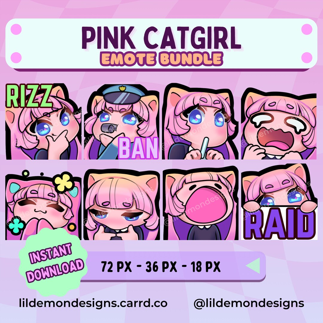 Pink Catgirl / Twitch Sub / Emotes / Kawaii / Cute Twitch - Etsy