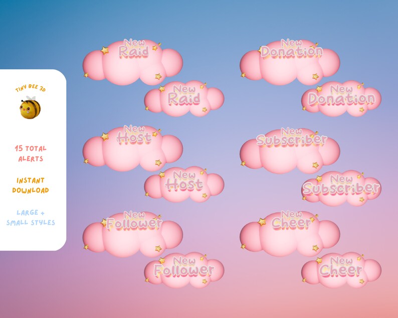 Twitch Stream Alerts Pack for Streaming Pastel Pink Clouds Cute Kawaii ...
