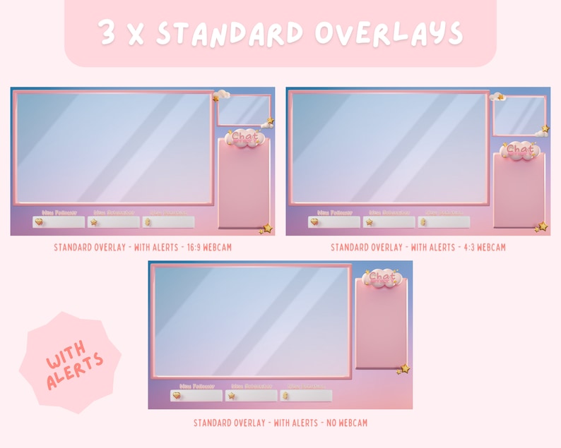 Twitch Stream Overlay for Streaming Just Chatting Overlay Pastel Pink Clouds Cute Kawaii Stream ...