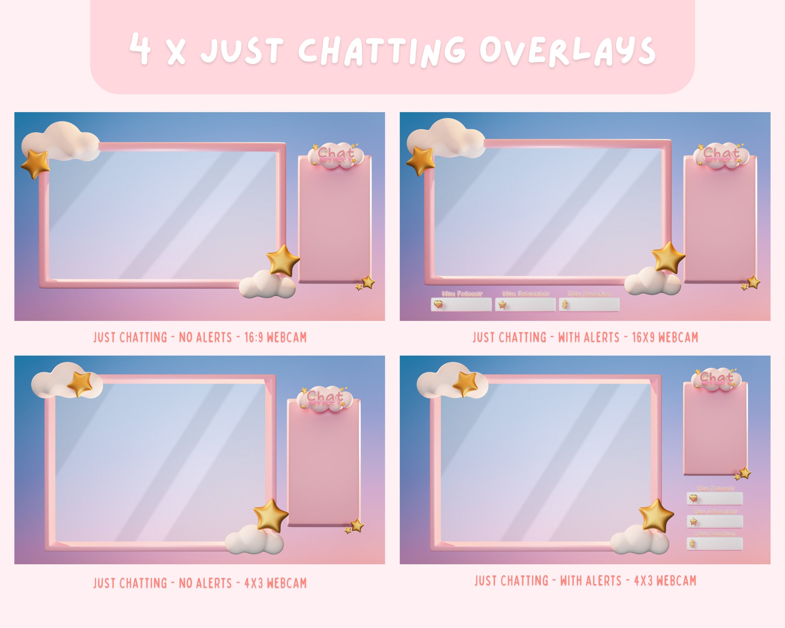 Twitch Stream Overlay for Streaming Just Chatting Overlay Pastel Pink ...