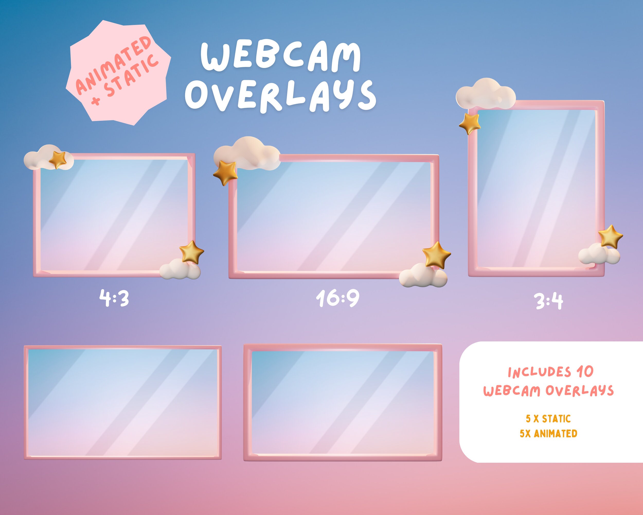 Animated Webcam Overlays Twitch Streaming Overlay Pack Pastel Pink ...