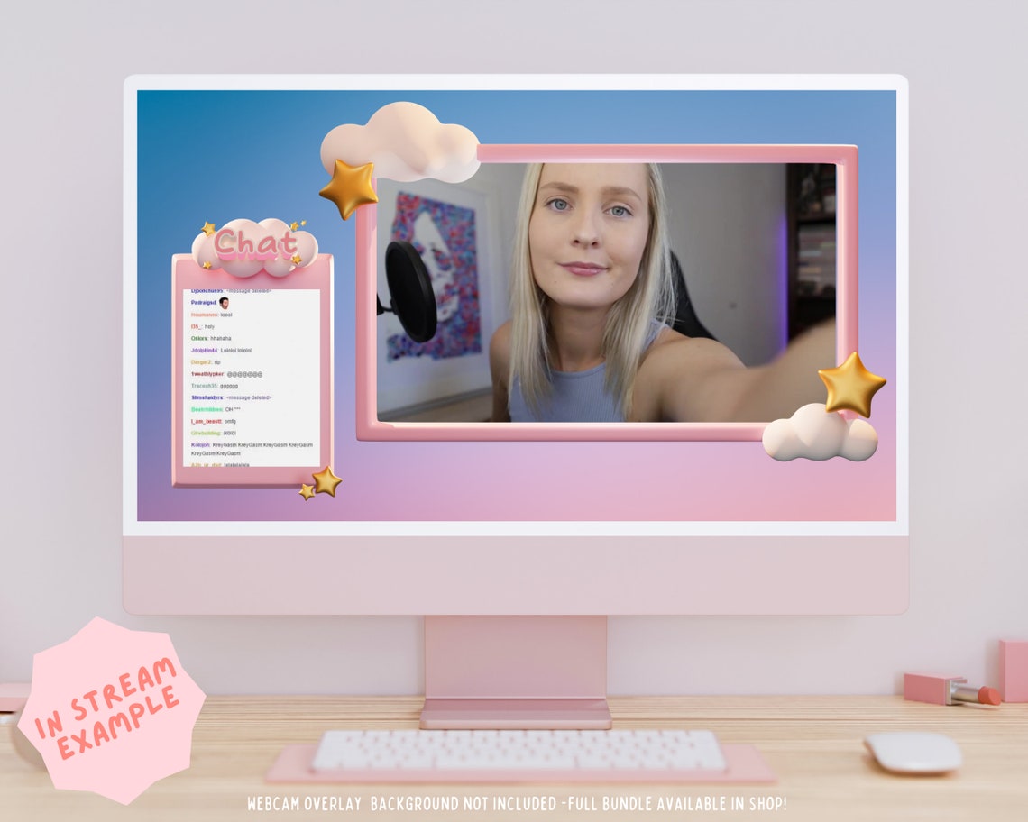 Streaming Chat Boxes for Twitch Stream Overlay Pack Pastel Pink Clouds ...