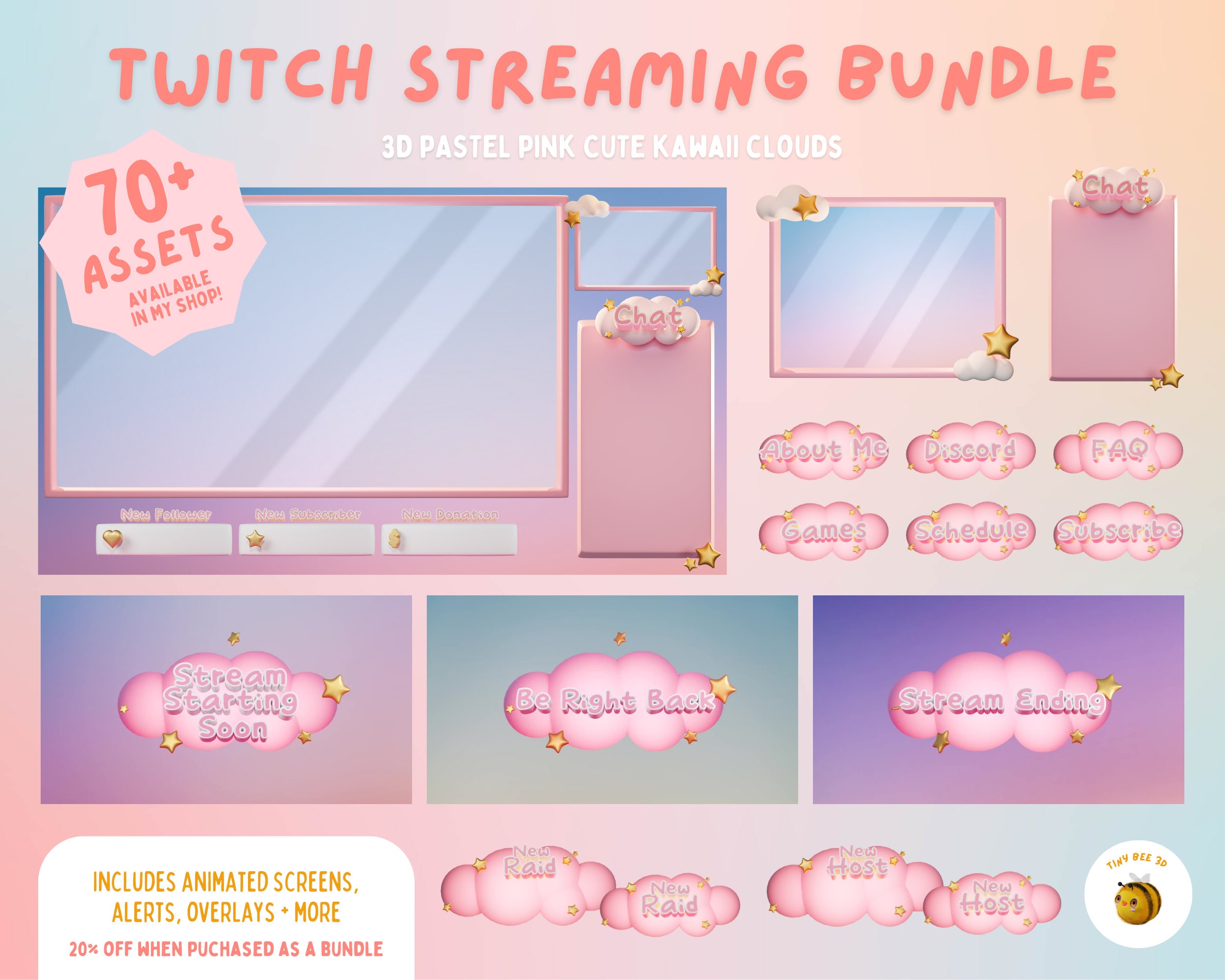 Streaming Chat Boxes for Twitch Stream Overlay Pack Pastel Pink Clouds ...
