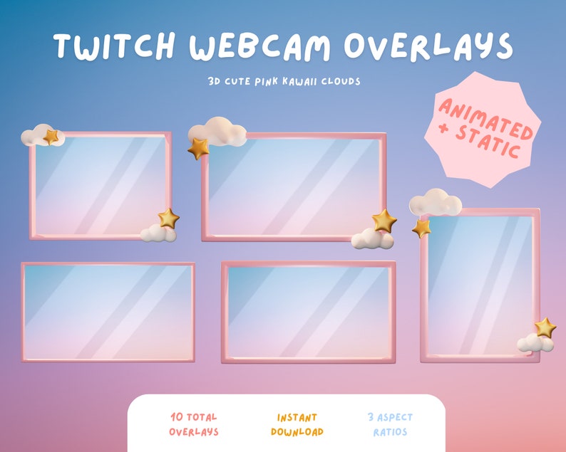 Animated Webcam Overlays Twitch Streaming Overlay Pack Pastel Pink ...