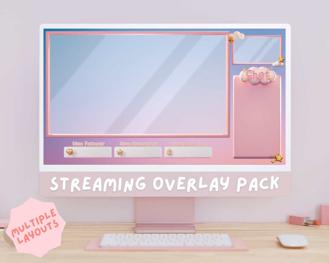 Twitch Stream Overlay for Streaming Just Chatting Overlay Pastel Pink ...