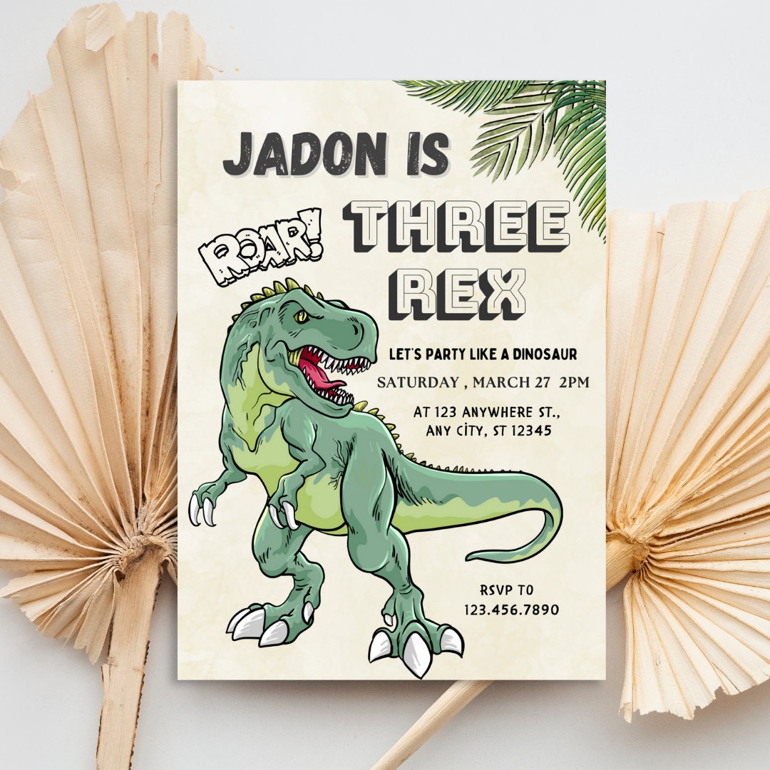 Three Rex Birthday Invitation, Jurassic World Party Invite, Dinosaur ...