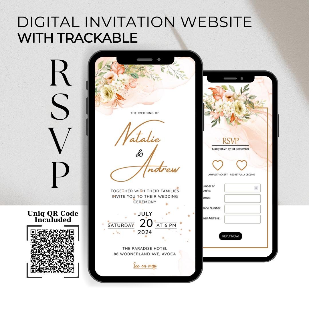 Wedding Invitation & RSVP Website, Trackable Online RSVP With Qr Code ...
