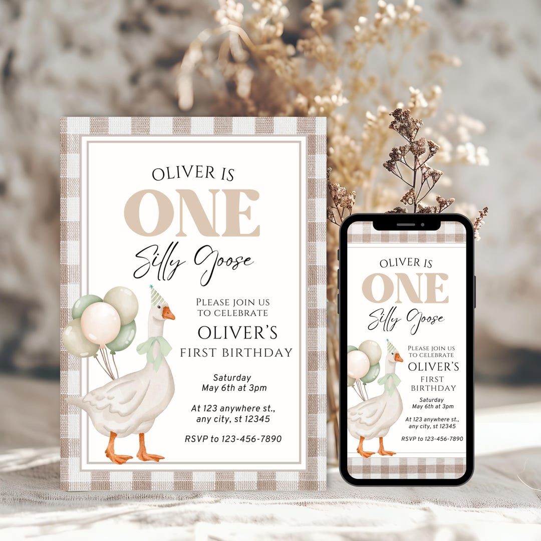 One Silly Goose 1st Birthday Invitation: Goose on the Loose (digital ...