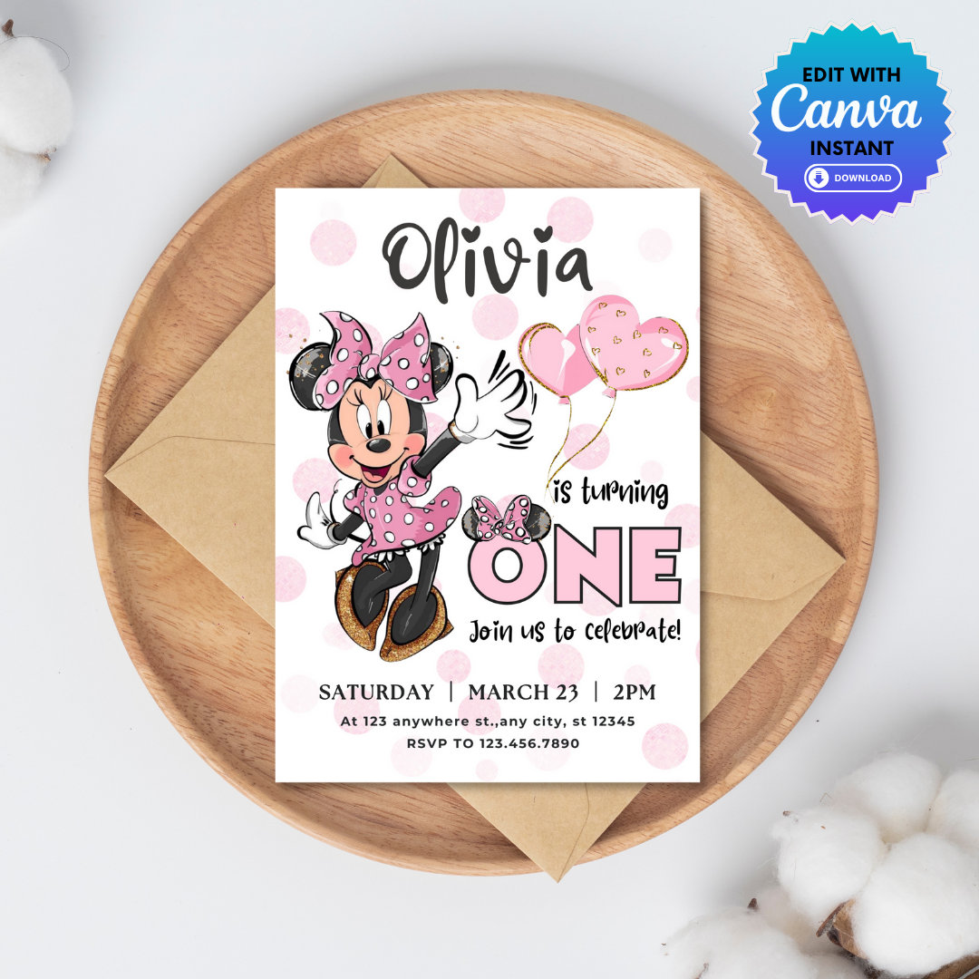 Minnie Mouse Invitation 1st Birthday Editable Template (digital ...