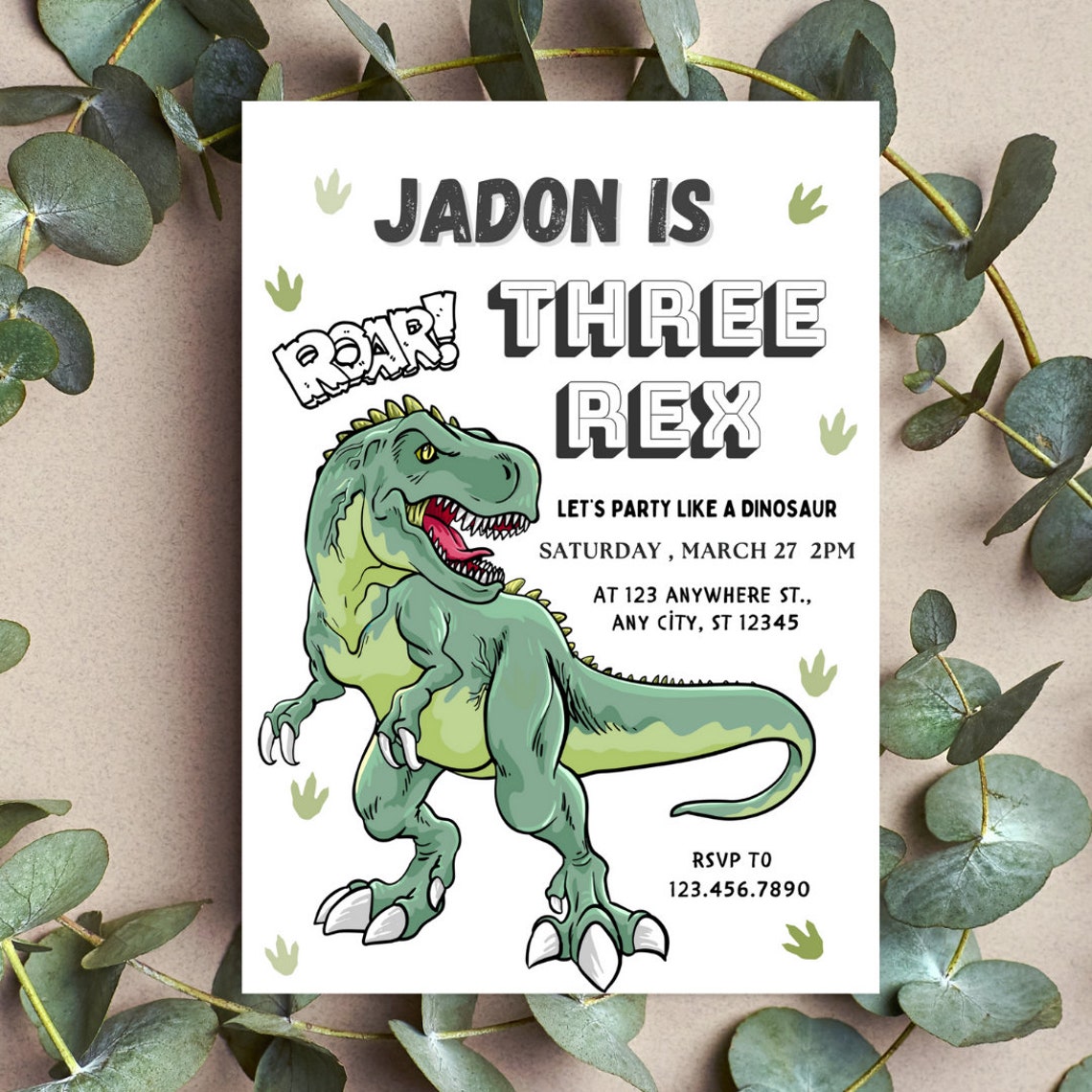 Three Rex Birthday Invitation, Dinosaur 3rd Birthday Invite, T Rex ...