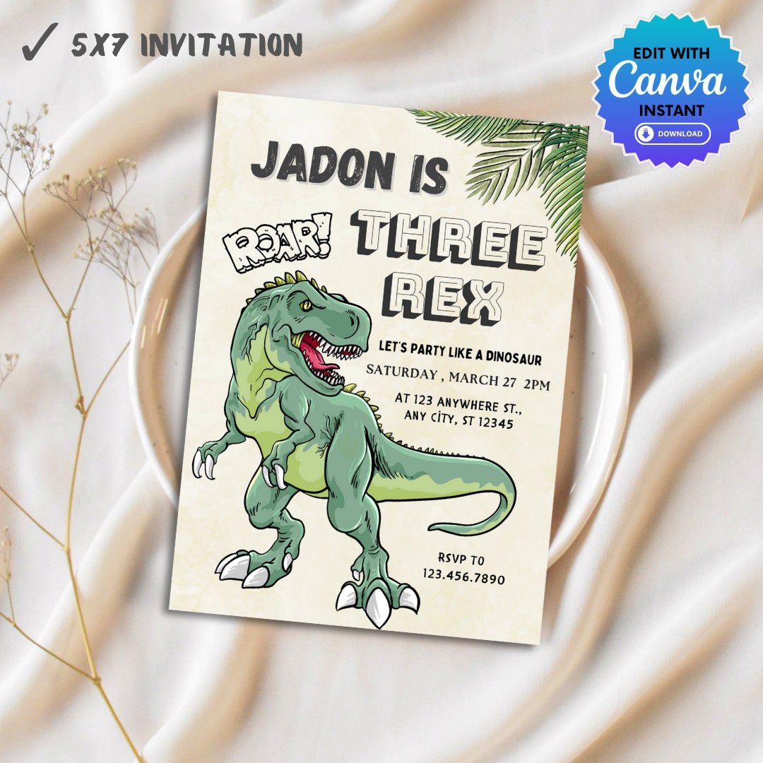 Three Rex Birthday Invitation, Jurassic World Party Invite, Dinosaur ...